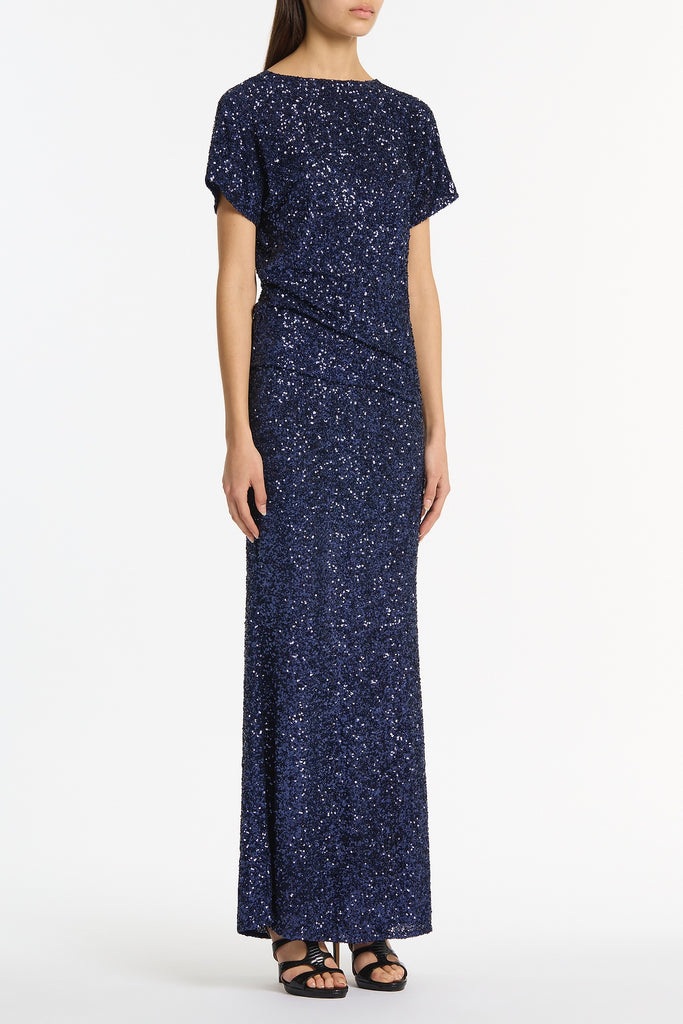 MIDNIGHT CRUSHED SEQUIN DRAPE TOP – Carla Zampatti