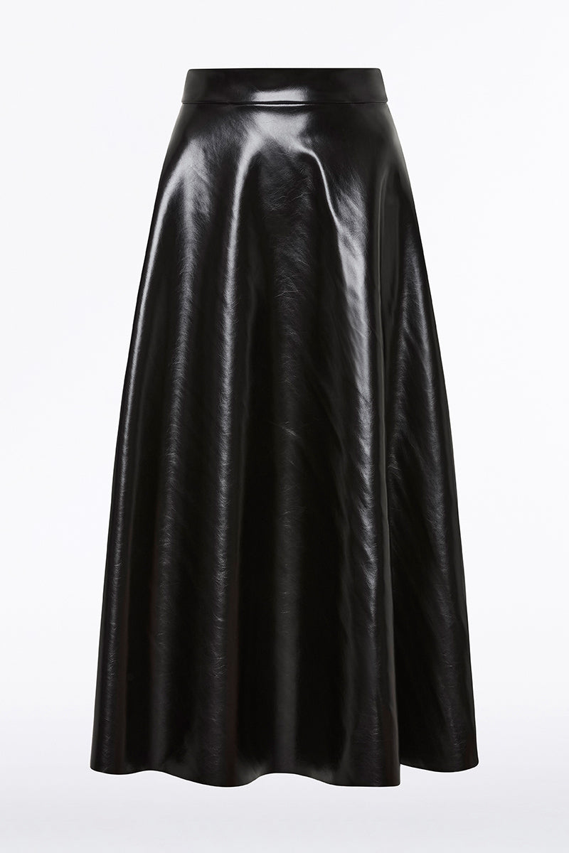 BLACK FAUX LEATHER FLARED SKIRT – Carla Zampatti