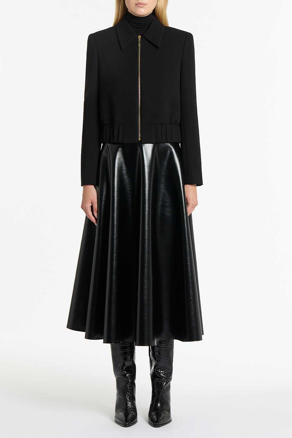 BLACK FAUX LEATHER FLARED SKIRT – Carla Zampatti