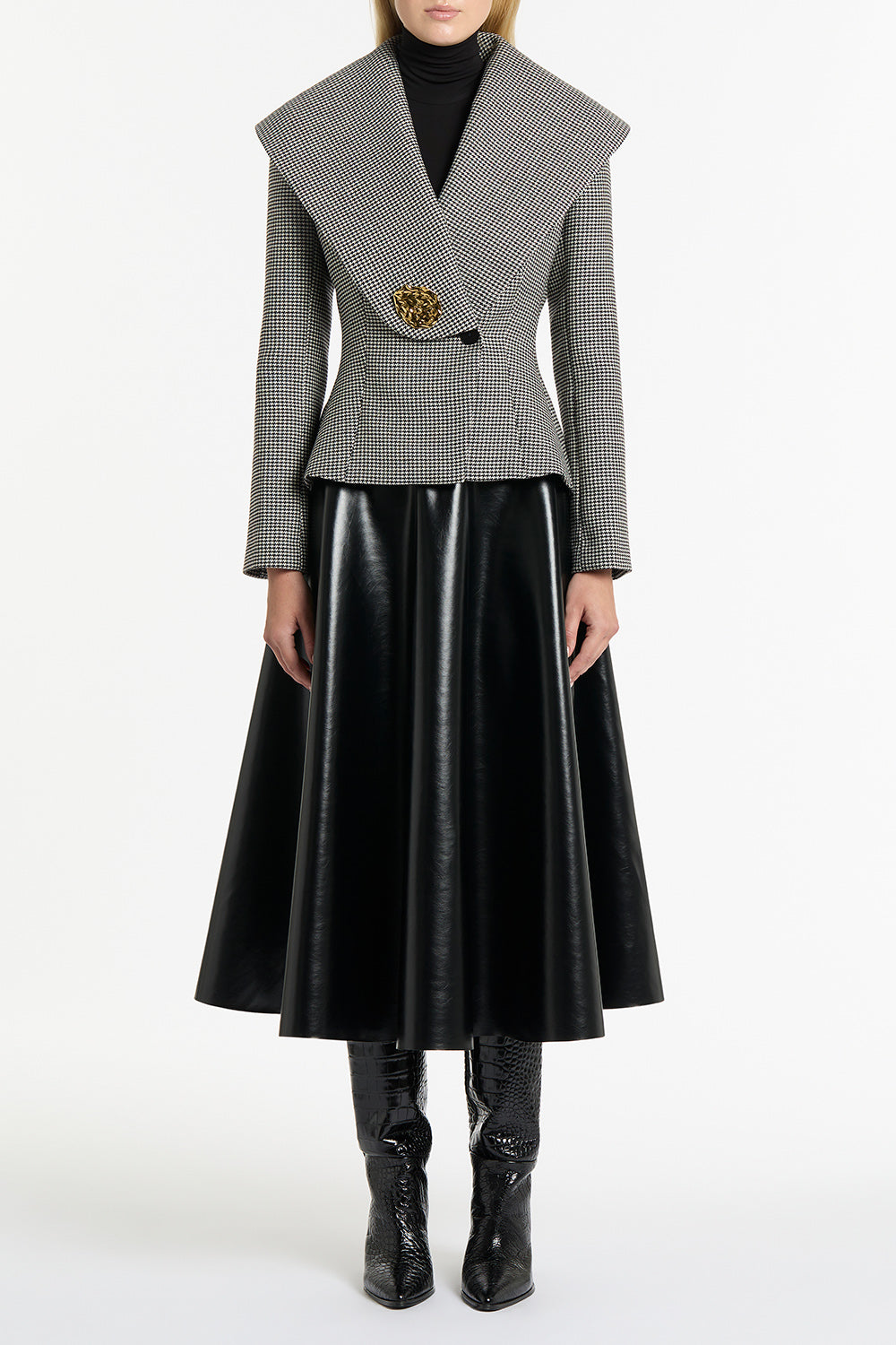 BLACK FAUX LEATHER FLARED SKIRT – Carla Zampatti