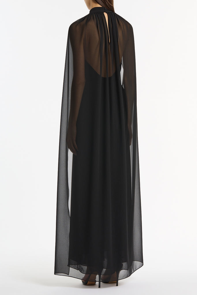 BLACK GEORGETTE HALTER CAPE GOWN – Carla Zampatti