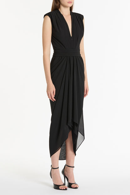 BLACK GEORGETTE SLEEVELESS WATERFALL DRESS – Carla Zampatti
