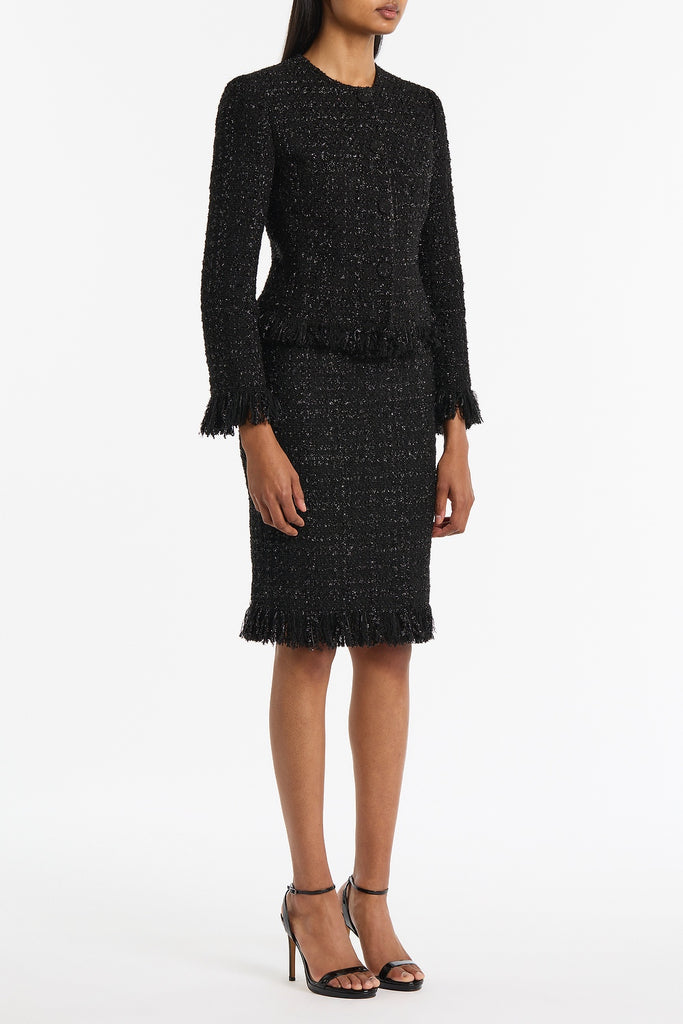 BLACK LUREX TWEED FRINGE JACKET – Carla Zampatti