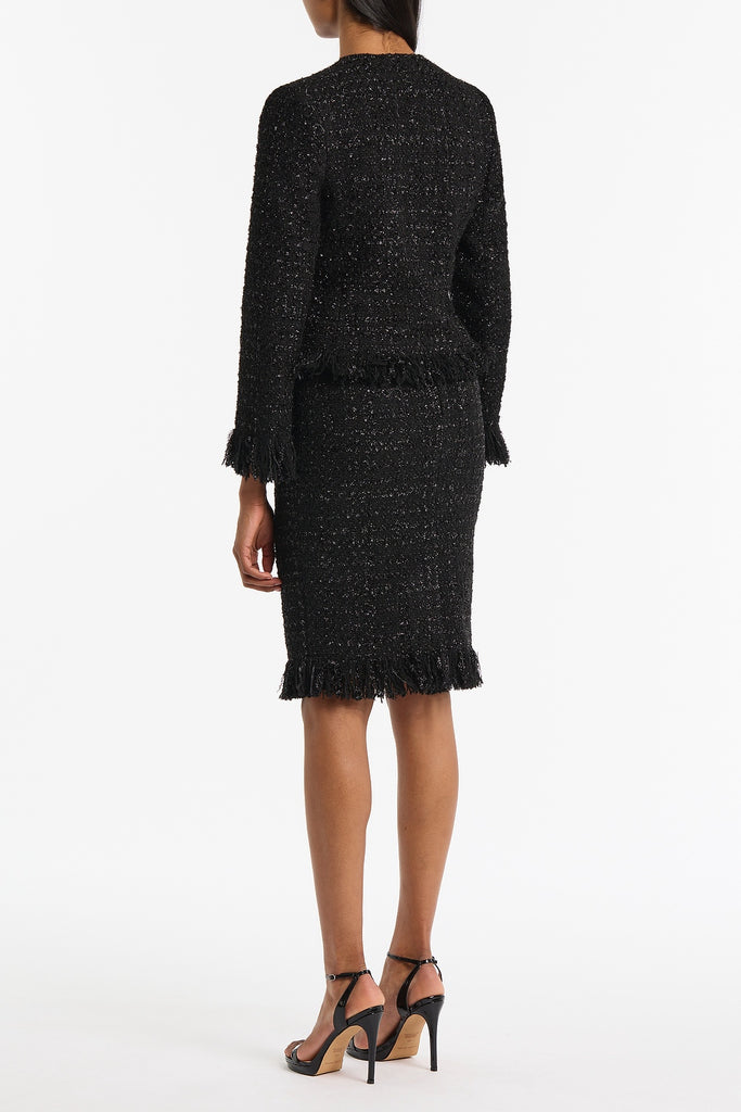 BLACK LUREX TWEED FRINGE JACKET – Carla Zampatti