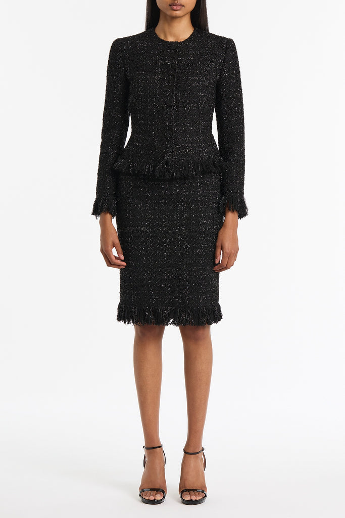 BLACK LUREX TWEED FRINGE JACKET – Carla Zampatti