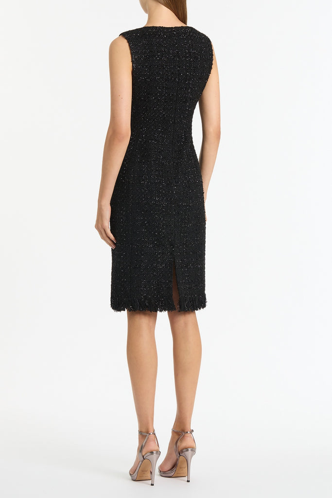 BLACK LUREX TWEED FRINGE SHEATH DRESS – Carla Zampatti