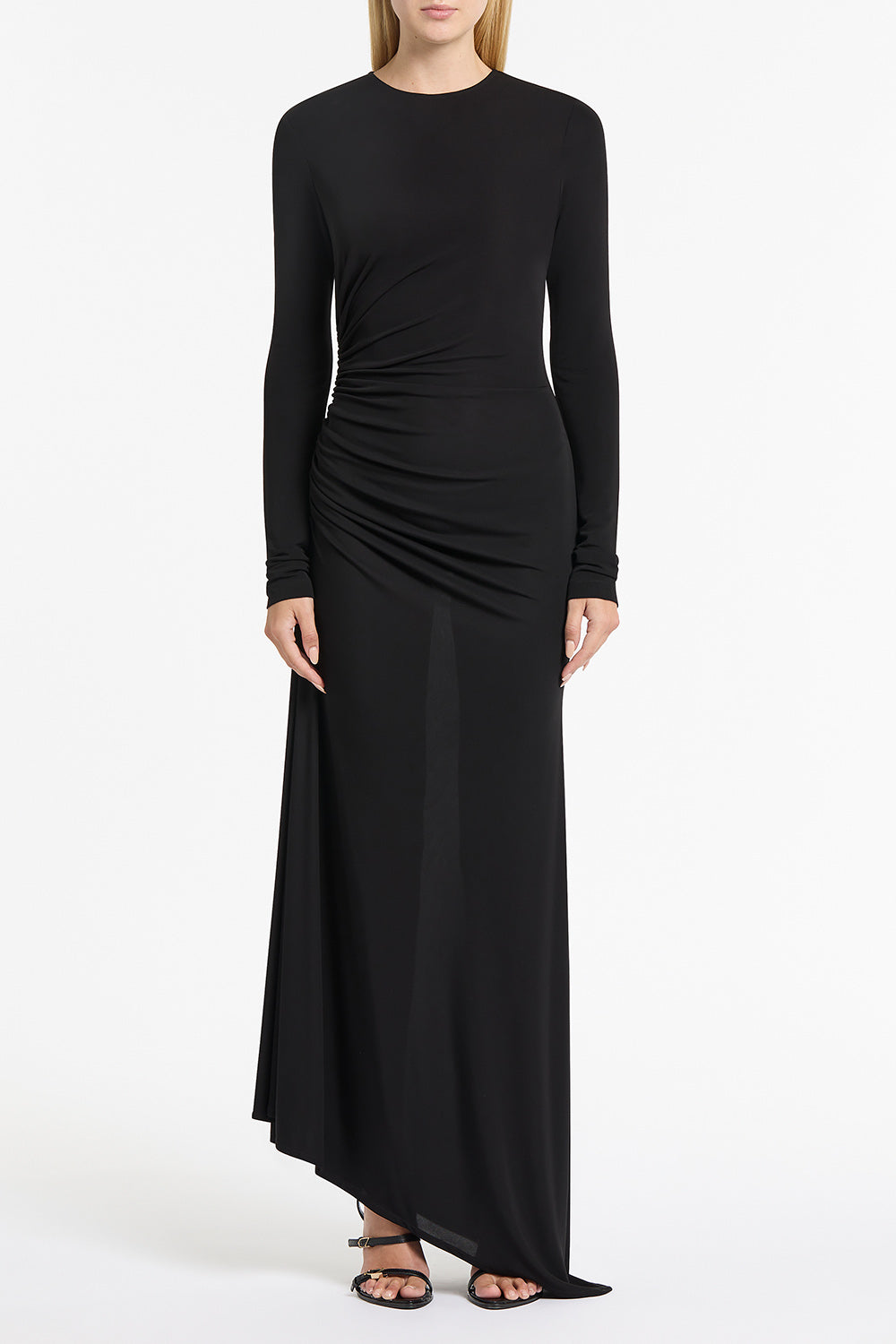 BLACK MATTE JERSEY RUCHED SIDE DRESS – Carla Zampatti