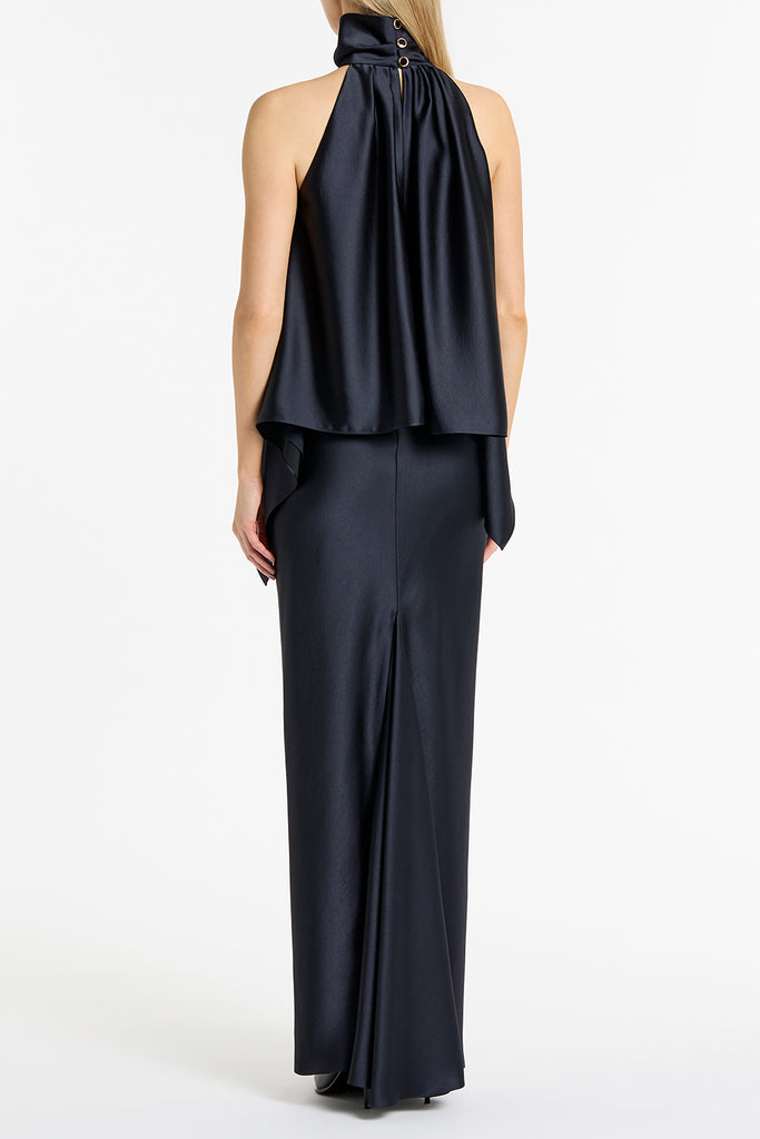 INK SATIN DRAPED HALTER TOP – Carla Zampatti