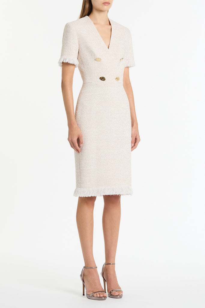 IVORY TWEED FRINGE MIDI DRESS – Carla Zampatti