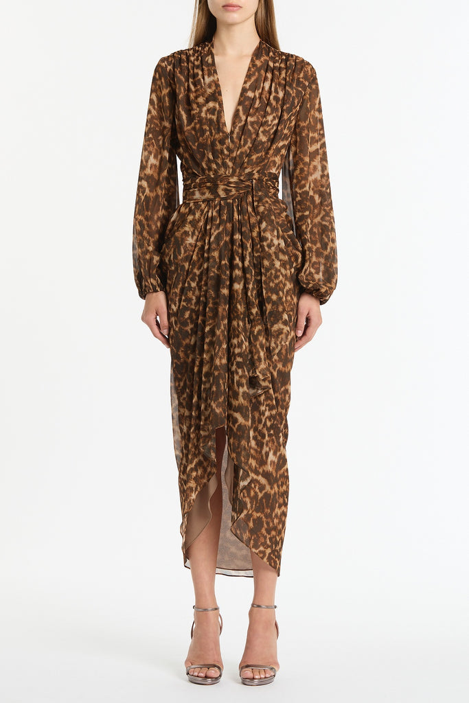 LEOPARD SILK WATERFALL DRESS – Carla Zampatti