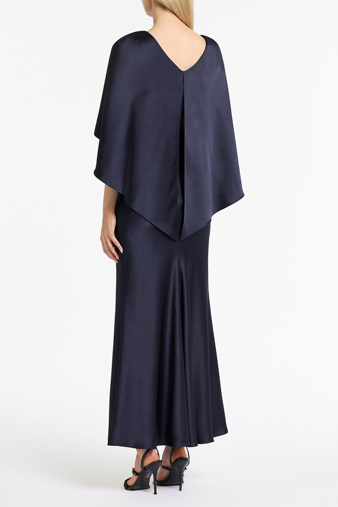 MIDNIGHT SATIN CAPE DRESS – Carla Zampatti