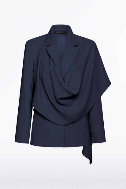 NAVY CREPE SCARF JACKET – Carla Zampatti