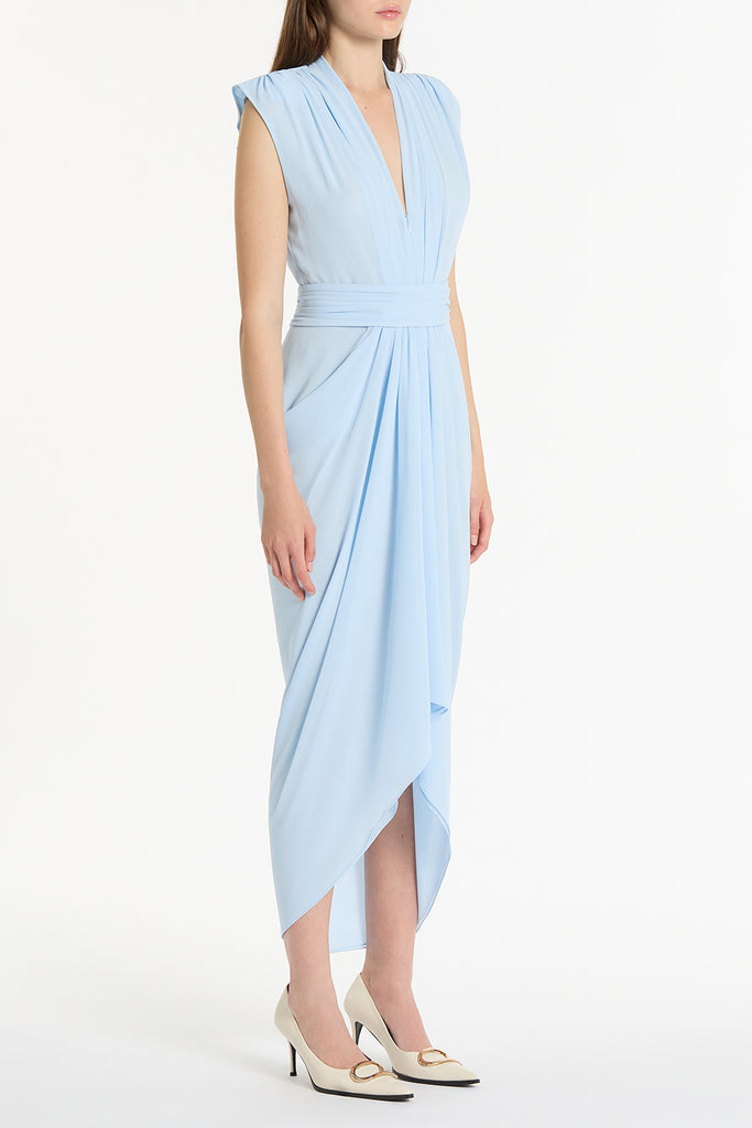 PALE BLUE GEORGETTE SLEEVELESS WATERFALL DRESS – Carla Zampatti