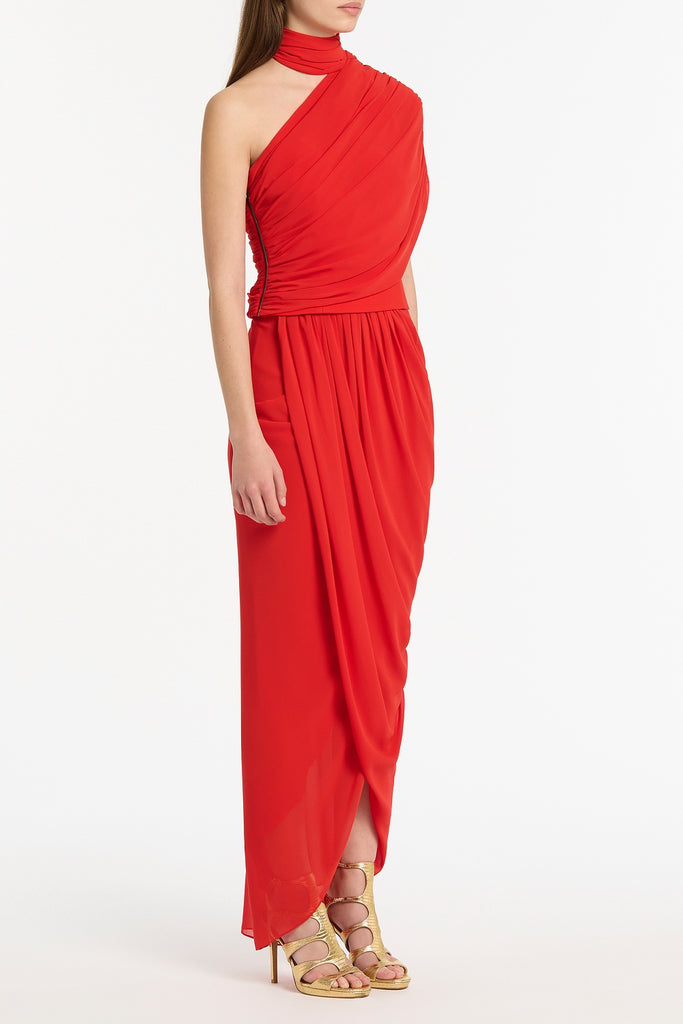 RED GEORGETTE ONE SHOULDER DRAPE TOP – Carla Zampatti