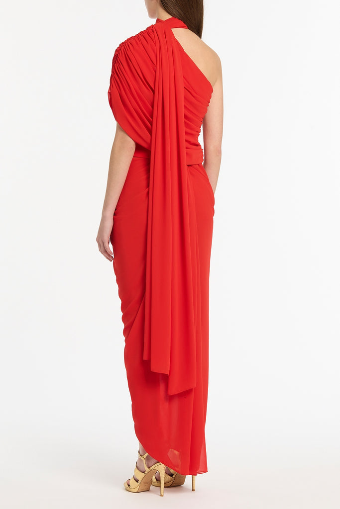 RED GEORGETTE ONE SHOULDER DRAPE TOP – Carla Zampatti