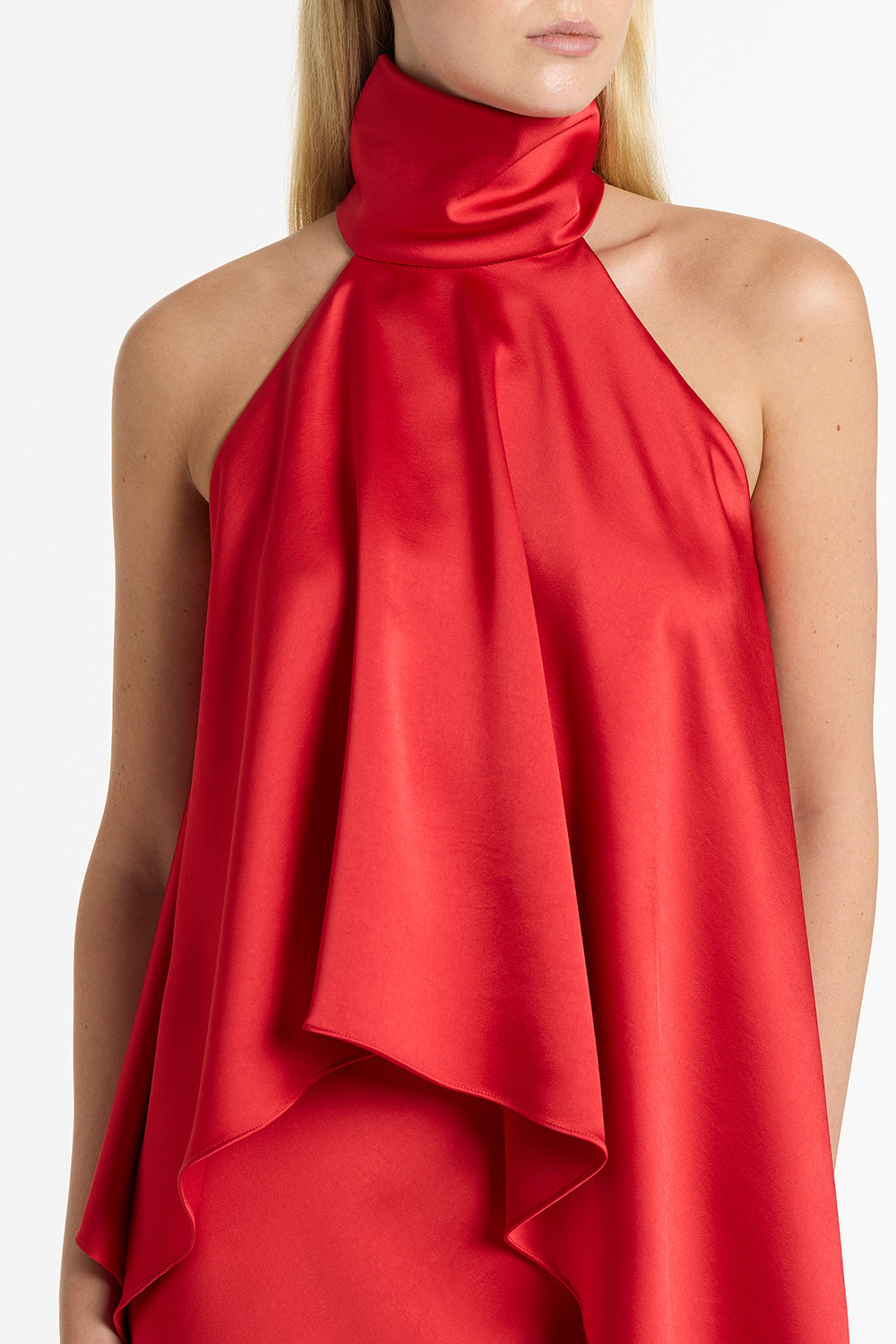 RED SATIN DRAPED HALTER TOP – Carla Zampatti