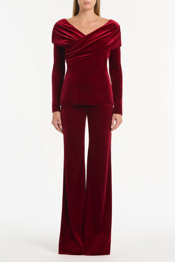 ROUGE VELVET DRAPED SHOULDER TOP – Carla Zampatti