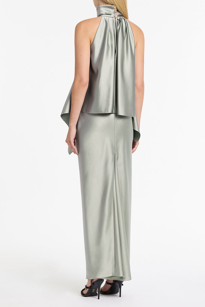 SILVER SATIN DRAPED HALTER TOP – Carla Zampatti
