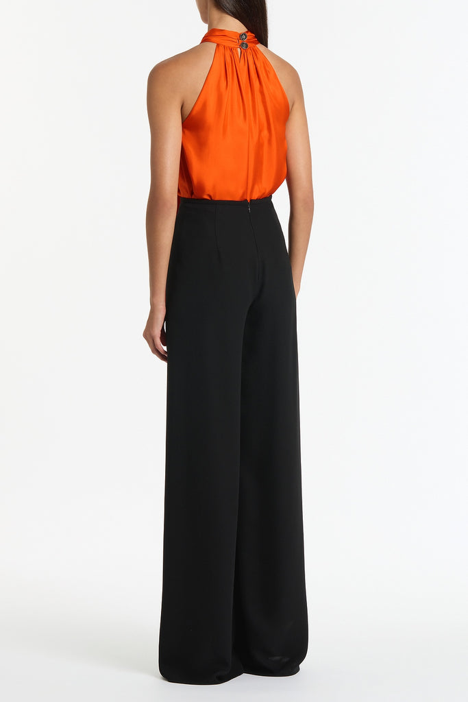 TANGERINE SILK TWILL RUFFLE HALTER TOP – Carla Zampatti
