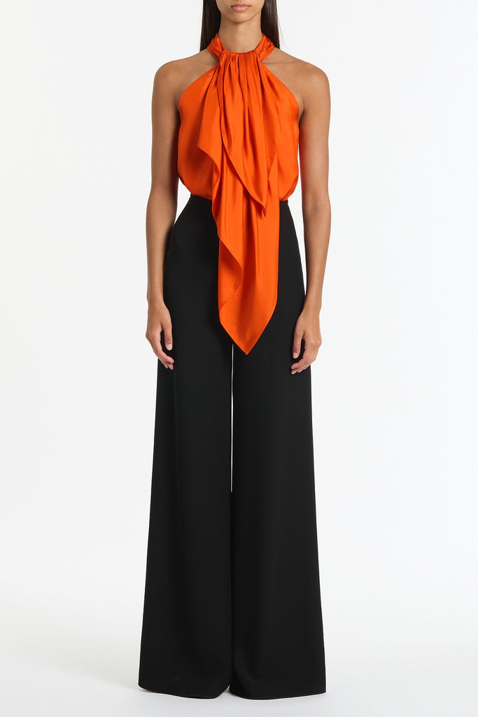 TANGERINE SILK TWILL RUFFLE HALTER TOP – Carla Zampatti